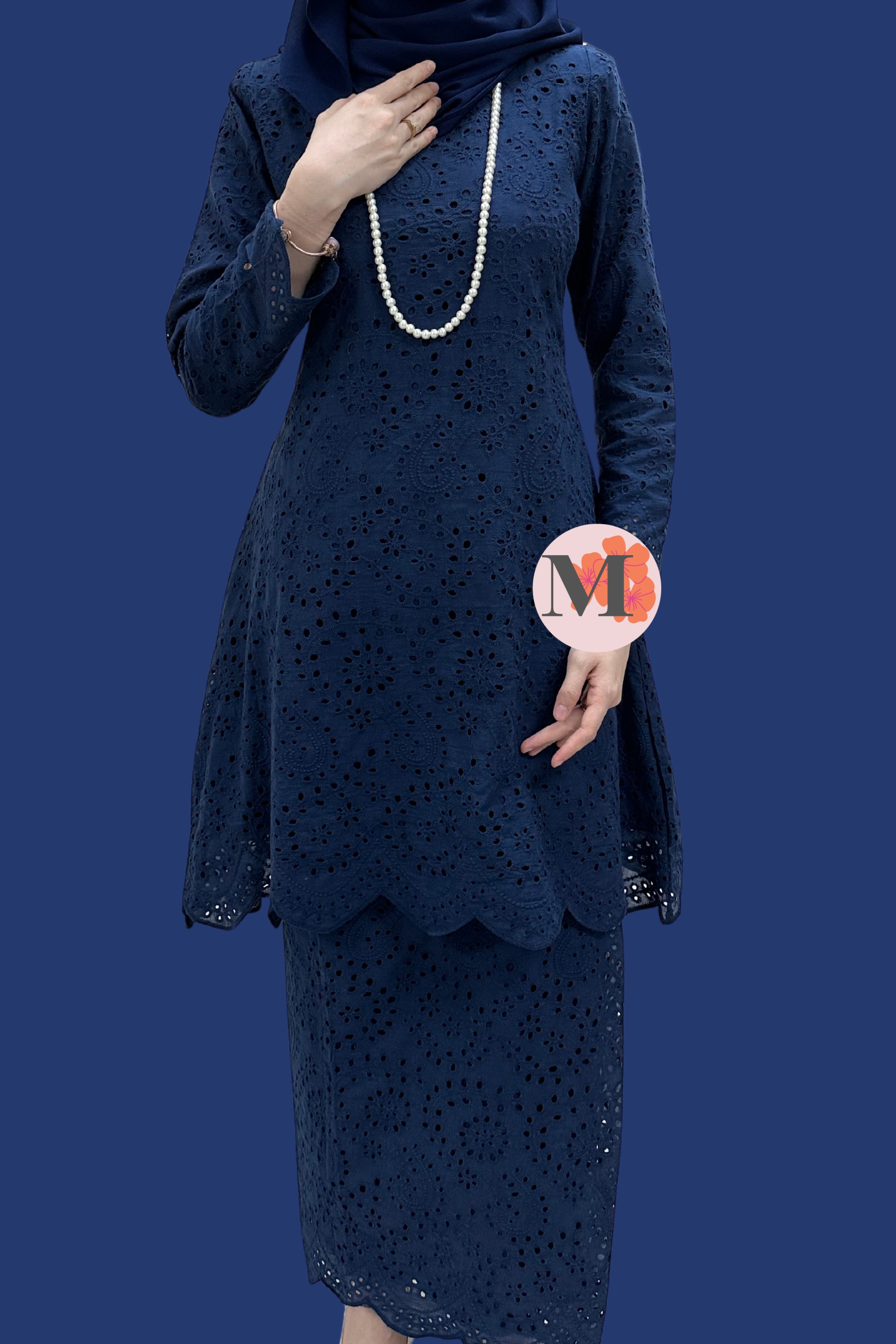 ANGGUN (WIDURI) KURUNG RIAU COTTON LACE NAVY BLUE